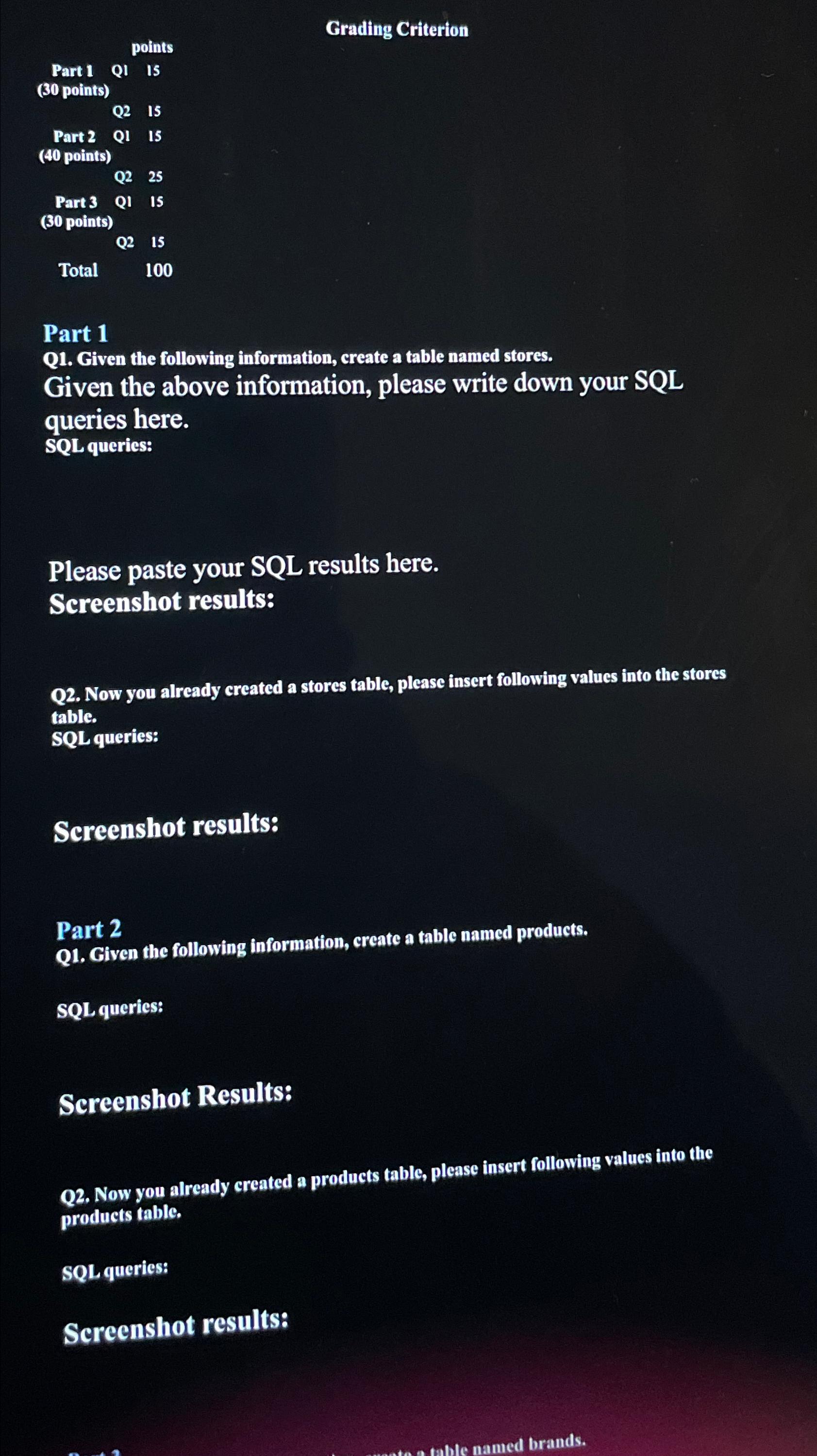 Solved Grading CriterionPart 1Q1. ﻿Given the following | Chegg.com