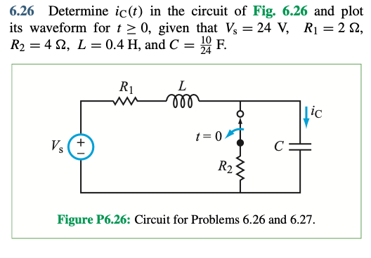 Solved 6.26 ﻿Determine iC(t) ﻿in the circuit of Fig. 6.26 | Chegg.com