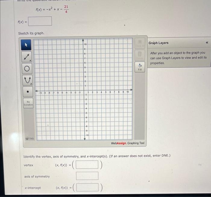 Solved f(x)= f(x)=−x2+x−421 Sketch its graph. Graph Layers | Chegg.com
