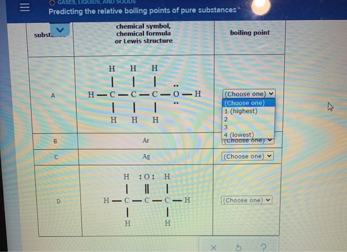Solved LIQUIDS, = Predicting the relative boiling points of | Chegg.com