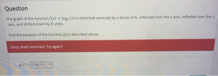 Solved Question The graph of the function f(x) = log;(x) is | Chegg.com