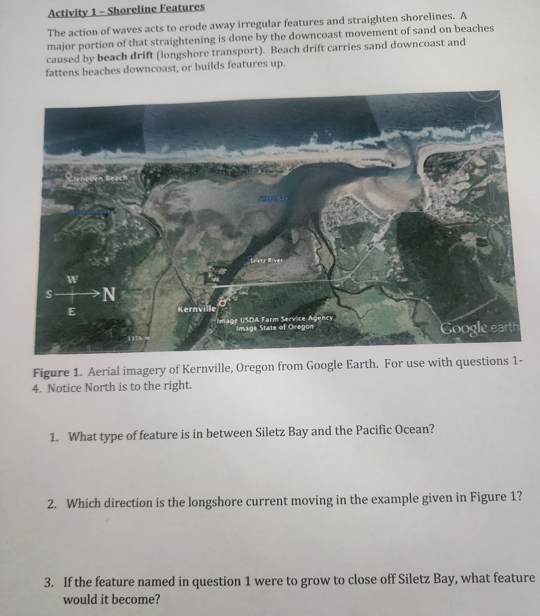 Solved Activity 1-Shoreline FeaturesThe action of waves acts | Chegg.com