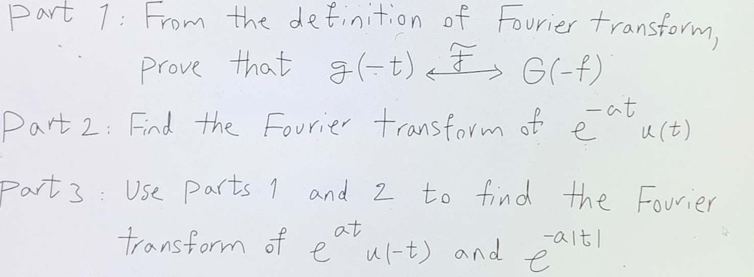 Solved Part 1: From the definition of Fourier transform, | Chegg.com