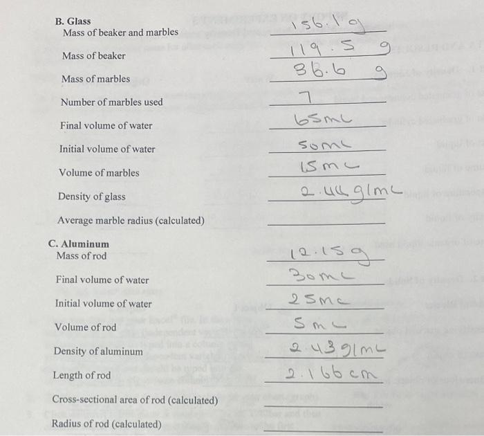 Solved REPORT ON EXPERIMENT 3 Mass, Volume, and DensityB. | Chegg.com