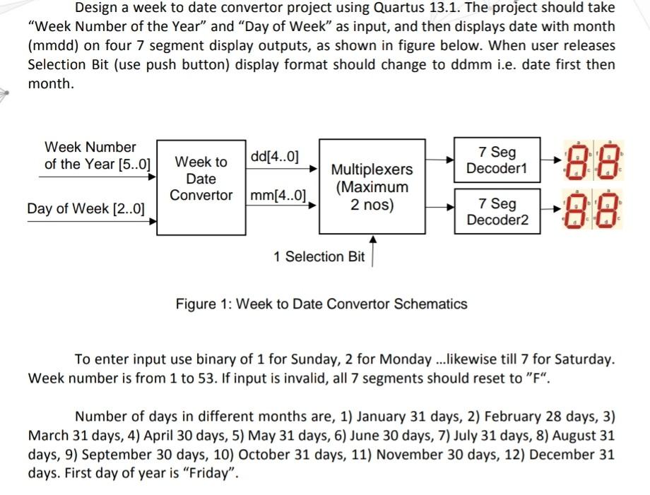 Solved Design a week to date convertor project using Quartus | Chegg.com