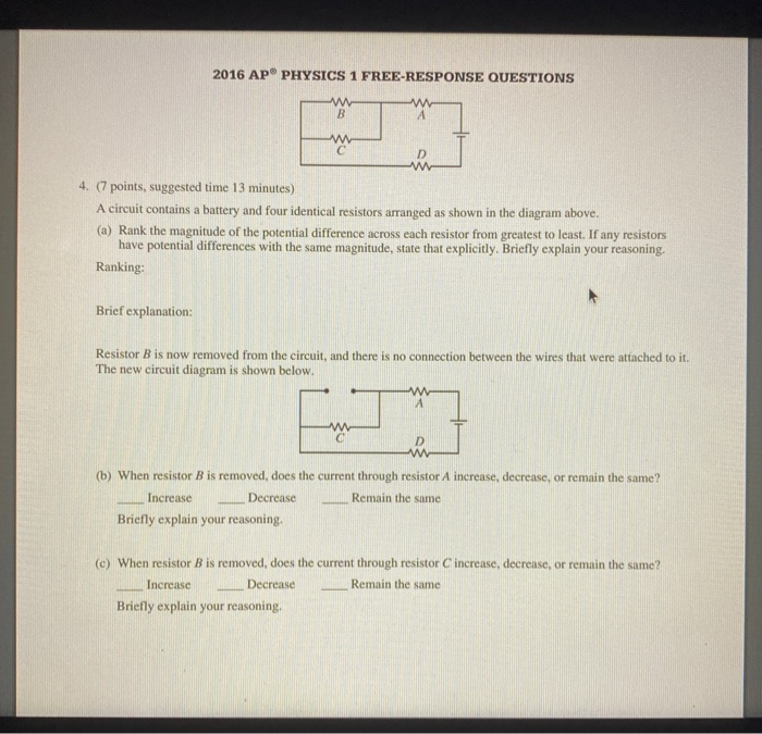 Solved 2016 APⓇ PHYSICS 1 FREE-RESPONSE QUESTIONS 4. (7 | Chegg.com