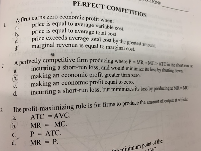 Solved ON# PERFECT COMPETITION A firm earns zero economic | Chegg.com
