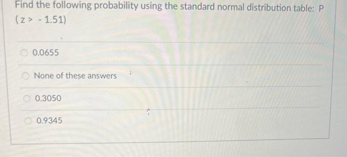 Solved Find the following probability using the standard | Chegg.com