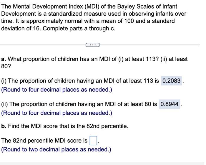 Solved The Mental Development Index (MDI) of the Bayley | Chegg.com