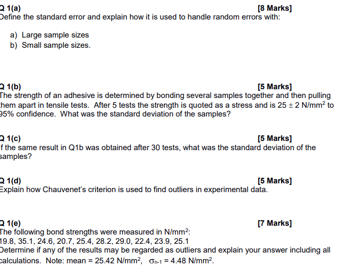Solved Q 1(a)[8 ﻿Marks]Jefine the standard error and explain | Chegg.com