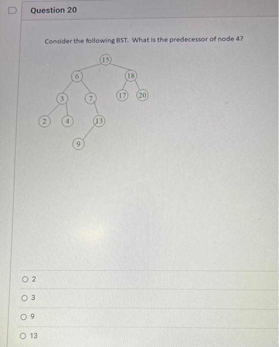 Solved Consider the following BST. What is the predecessor | Chegg.com