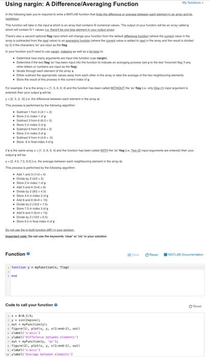 Solved My Solutions Using nargin: A Difference/Averaging | Chegg.com