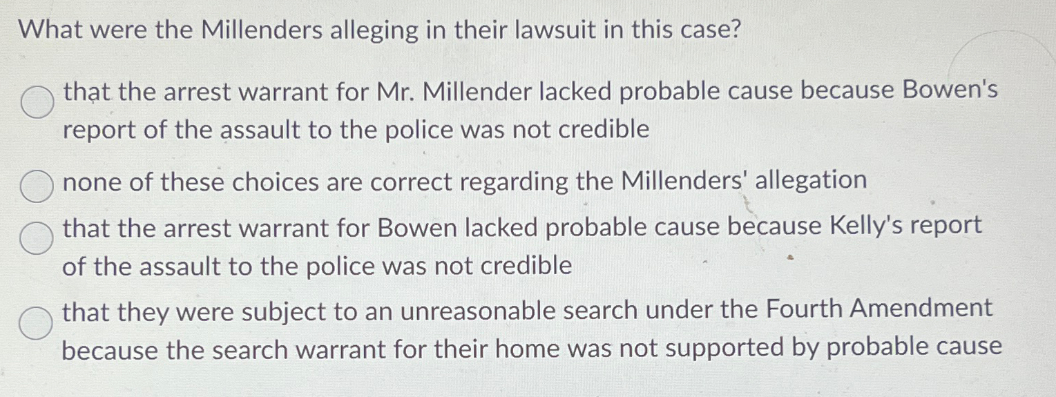 Solved What were the Millenders alleging in their lawsuit in | Chegg.com