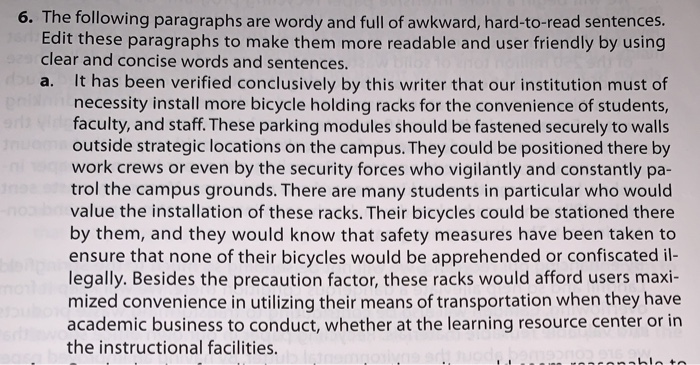 Solved 6. The following paragraphs are wordy and full of | Chegg.com
