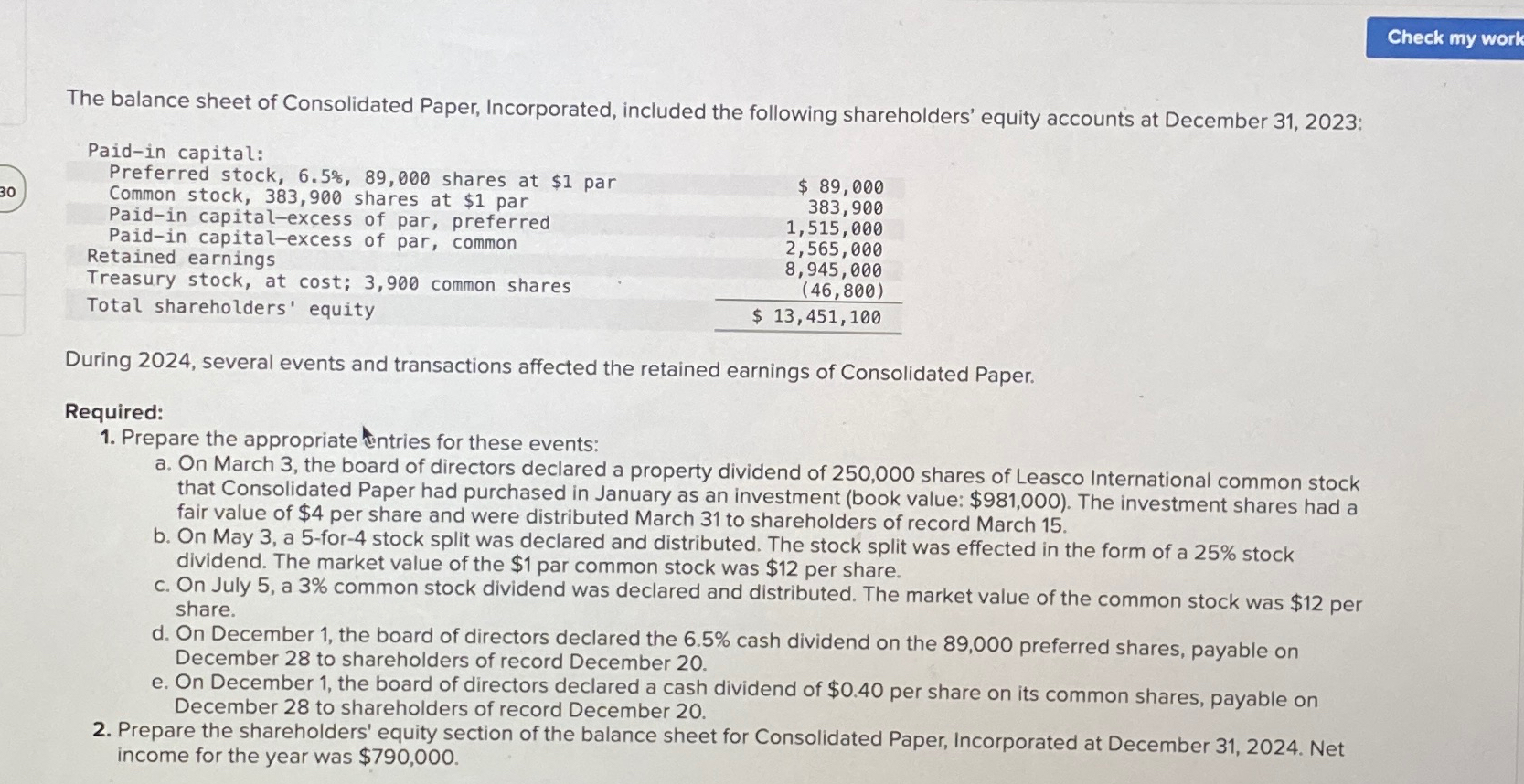 Solved The balance sheet of Consolidated Paper, | Chegg.com