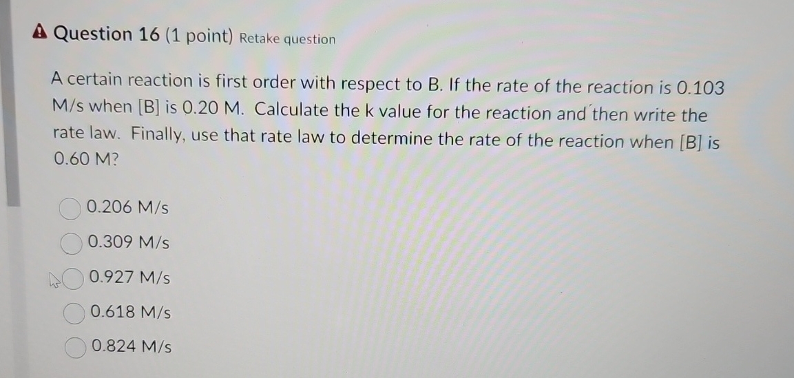 Solved Question 16 (1 ﻿point) ﻿Retake questionA certain | Chegg.com