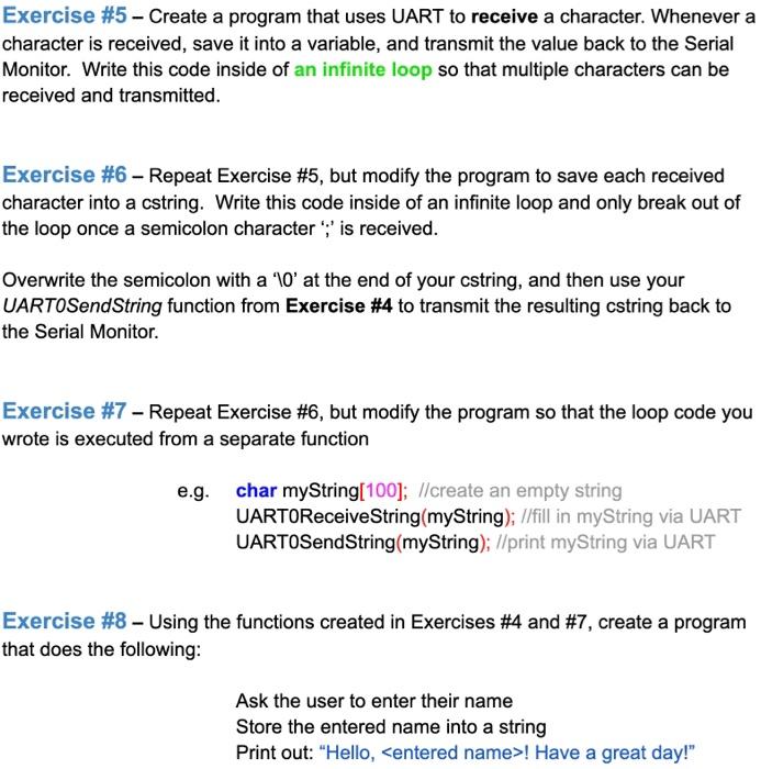 Solved Exercise \#5 - Create a program that uses UART to | Chegg.com