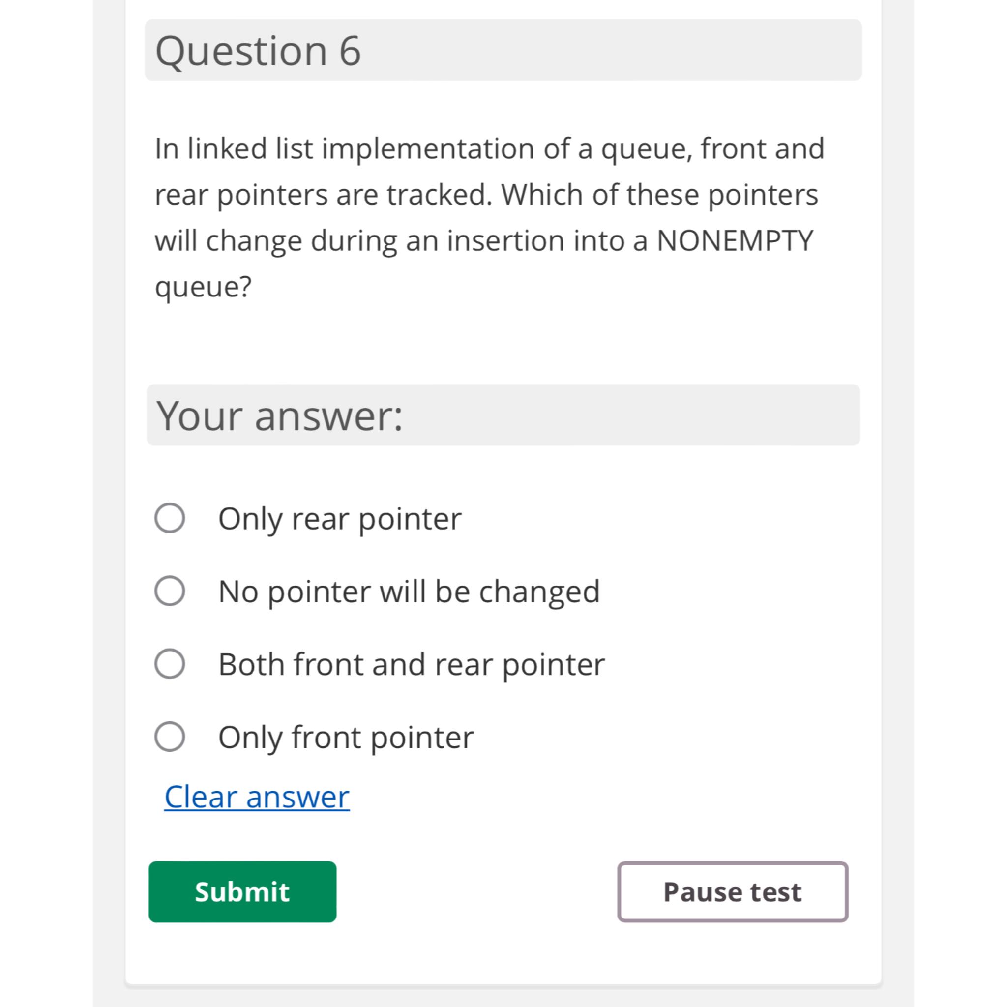 Solved Question 6In linked list implementation of a queue, | Chegg.com