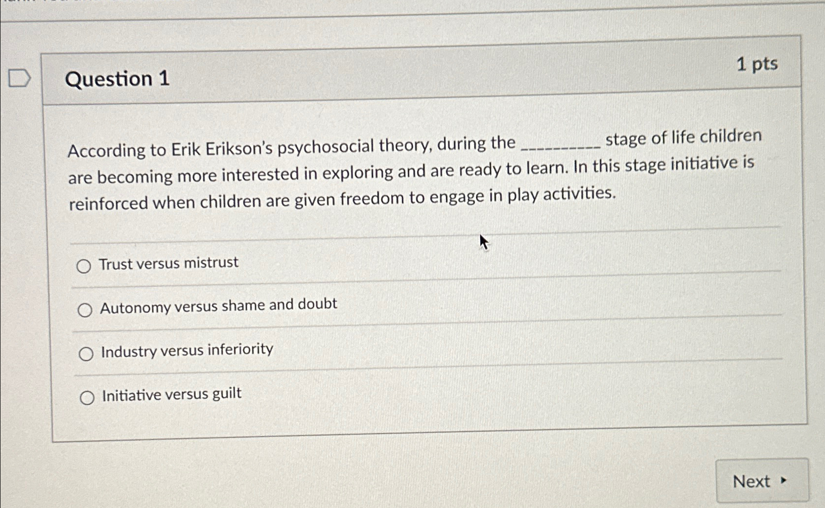 Solved Question 11ptsAccording to Erik Erikson's | Chegg.com