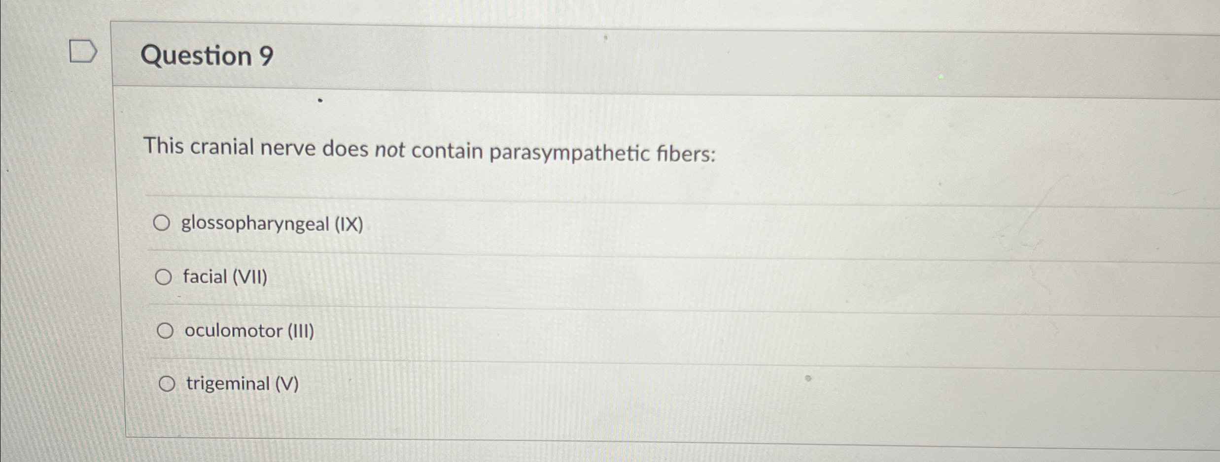 Solved Question 9This cranial nerve does not contain | Chegg.com