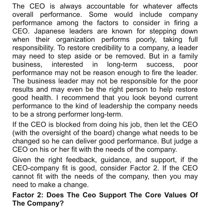 Solved Managing the Family Business: Firing the CEO Firing a | Chegg.com