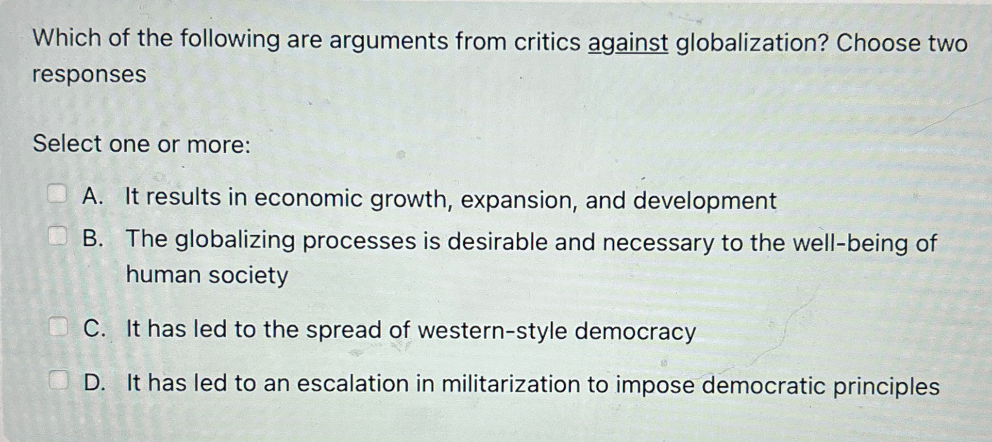 Solved Which of the following are arguments from critics | Chegg.com