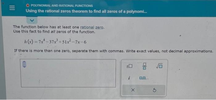 Solved = O POLYNOMIAL AND RATIONAL FUNCTIONS Using the | Chegg.com
