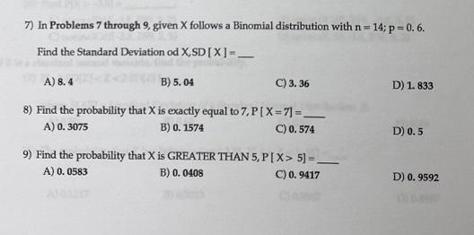 Solved 7) In Problems 7 through 9, given X follows a | Chegg.com