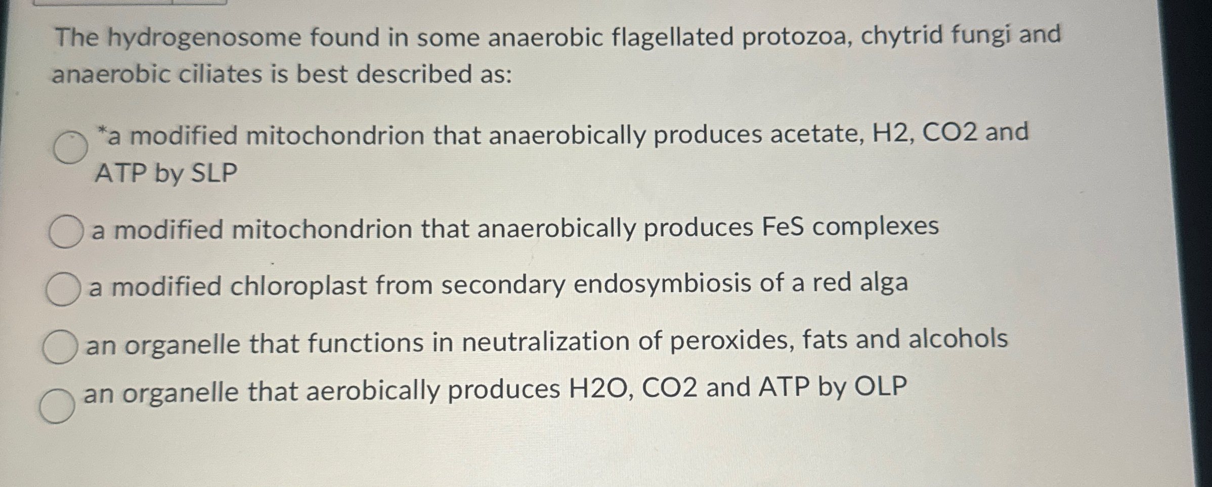 Solved The hydrogenosome found in some anaerobic flagellated | Chegg.com
