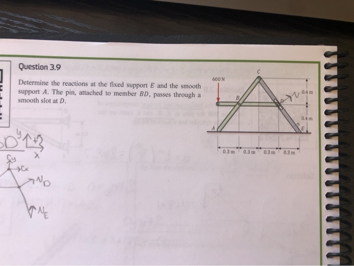 Solved C Question 3.9 600 N Determine the reactions at the | Chegg.com