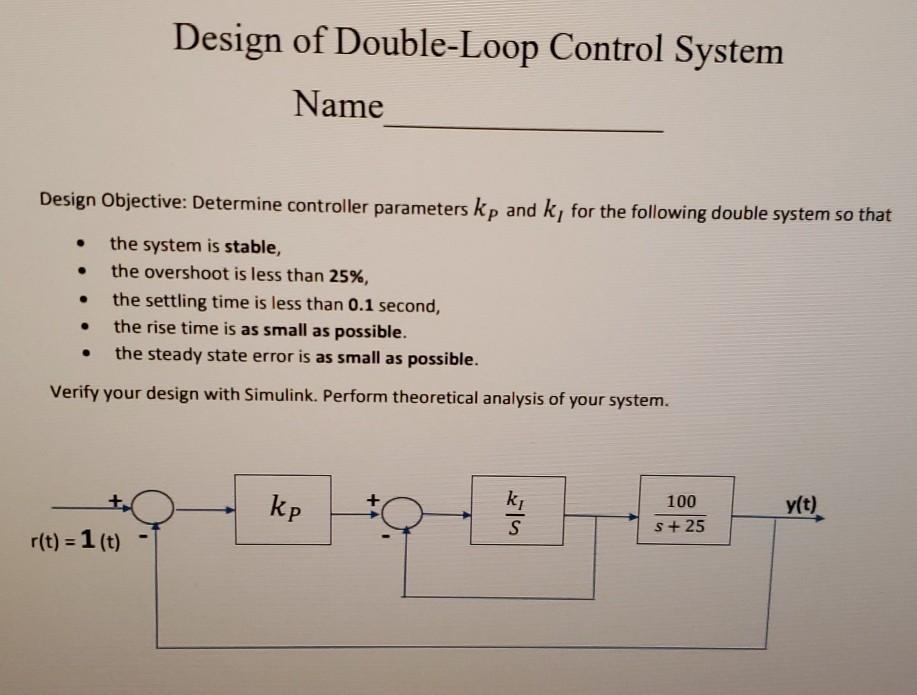Solved Design Objective: Design a Pl controller so that the | Chegg.com
