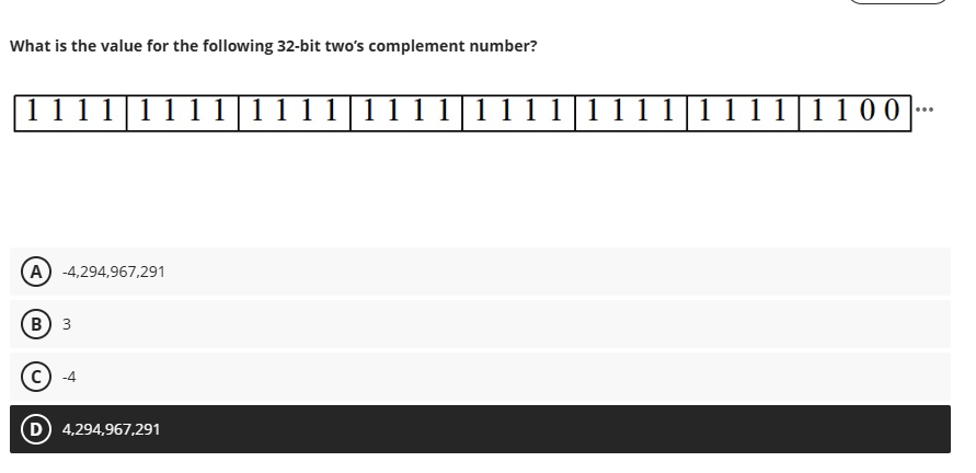 Solved What is the value for the following 32-bit two's | Chegg.com