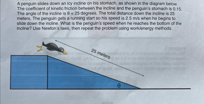 Solved A penguin slides down an icy incline on his stomach, | Chegg.com
