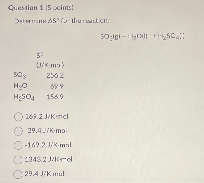 Solved Determine ΔS∘ for the reaction: SO3( | Chegg.com