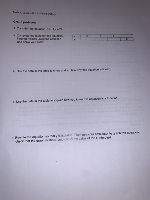 Solved Math 29 Landers Unit 2 Linear Functions Group | Chegg.com