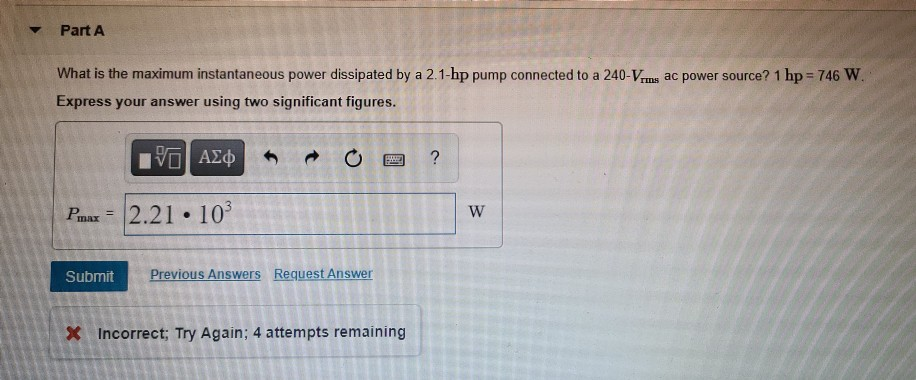 Solved Part A What is the maximum instantaneous power | Chegg.com