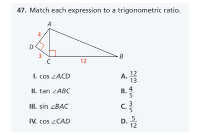 Solved 47. Match each expression to a trigonometric ratio. | Chegg.com