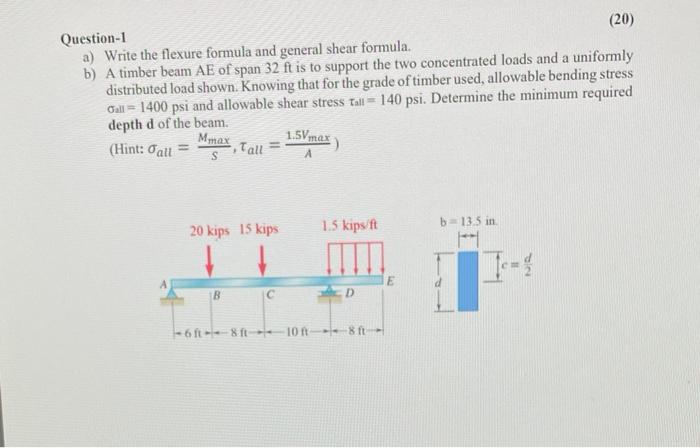 Solved Question-1 a) Write the flexure formula and general | Chegg.com