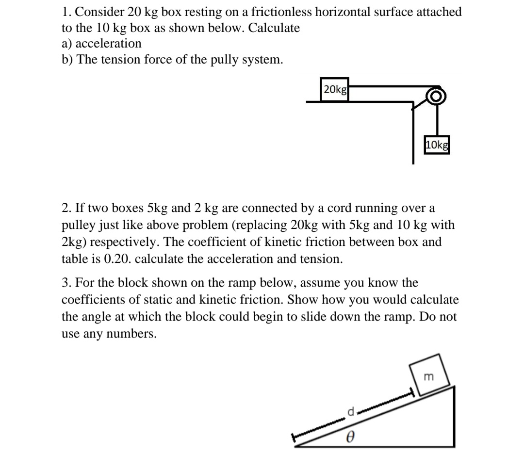 Solved Consider 20kg ﻿box resting on a frictionless | Chegg.com