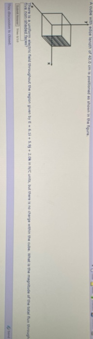 Solved A cube with doe length of 40.6 cm is positioned as | Chegg.com