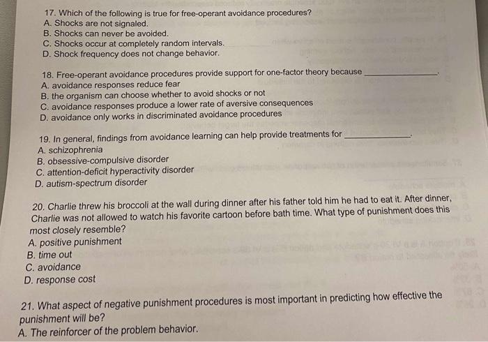 Solved 17. Which of the following is true for free-operant | Chegg.com