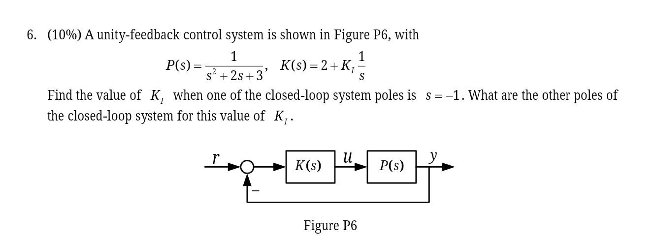 Solved 6. (10\%) A unity-feedback control system is shown in | Chegg.com
