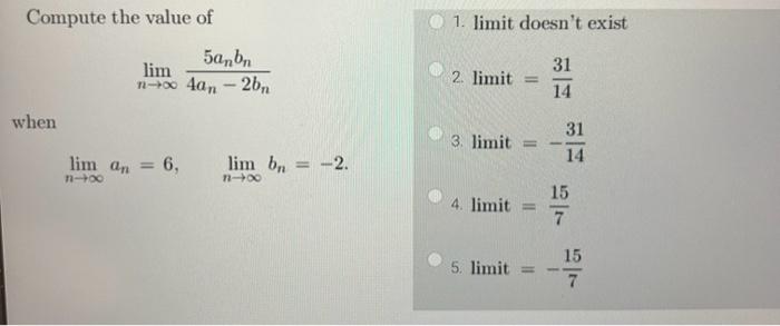 Solved Compute the value of 1. limit doesn't exist | Chegg.com