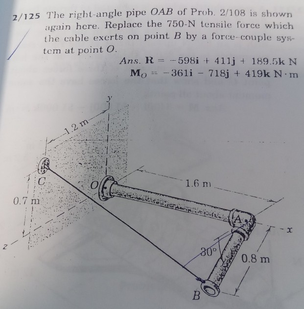Solved 2/125 The right-angle pipe OAB of Prob. 2/108 is | Chegg.com
