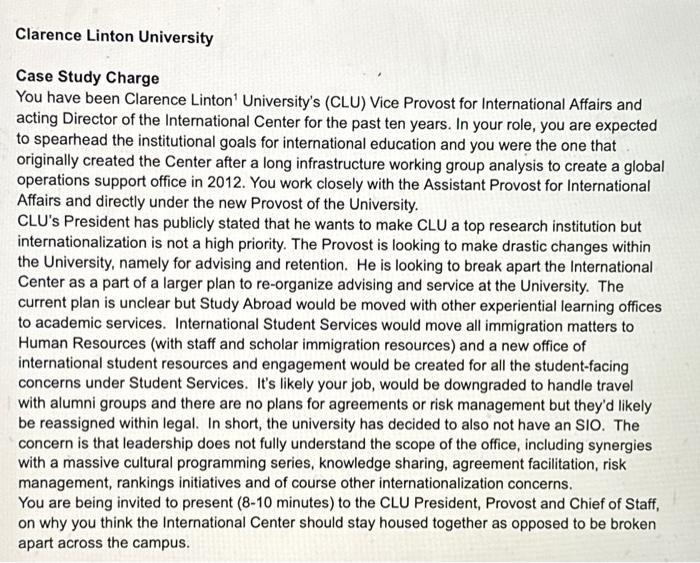 Institution Clarence Linton University is dedicated | Chegg.com