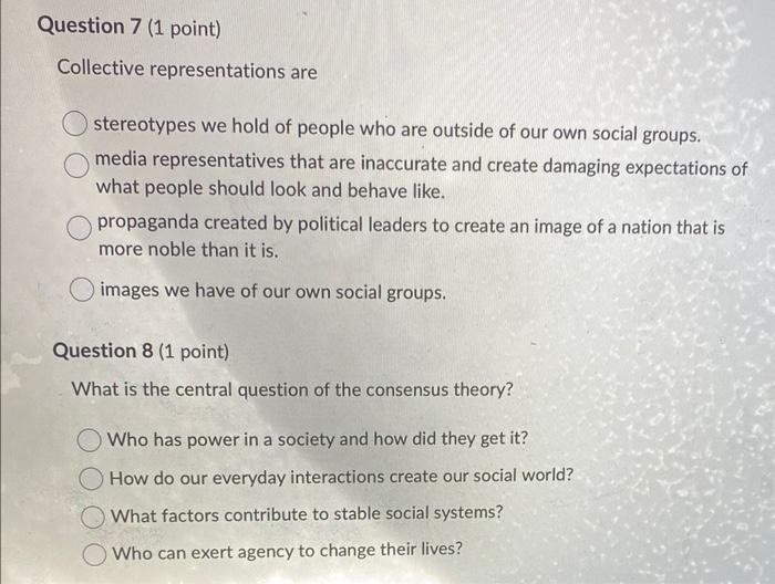Question 7 (1 point) Collective representations are | Chegg.com