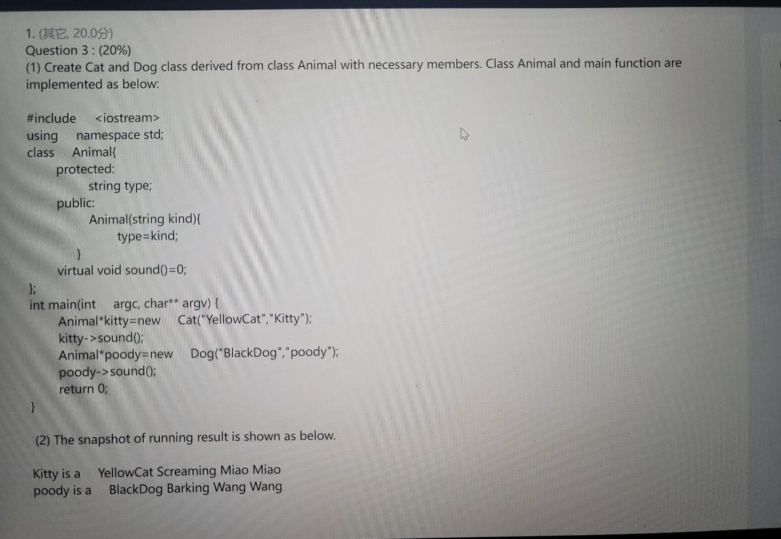 Solved 1. (#2, 20.0) Question 3: (20%) (1) Create Cat and | Chegg.com