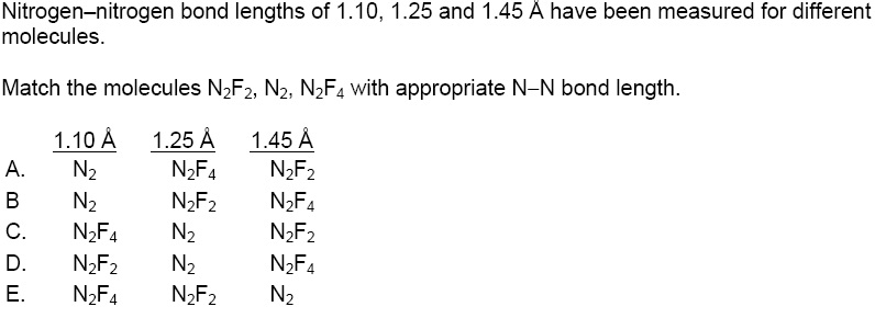 Solved Nitrogen-nitrogen bond lengths of 1.10,1.25 and 1.45 | Chegg.com
