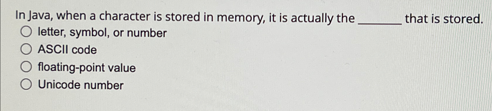 Solved In Java When A Character Is Stored In Memory It Is 0632