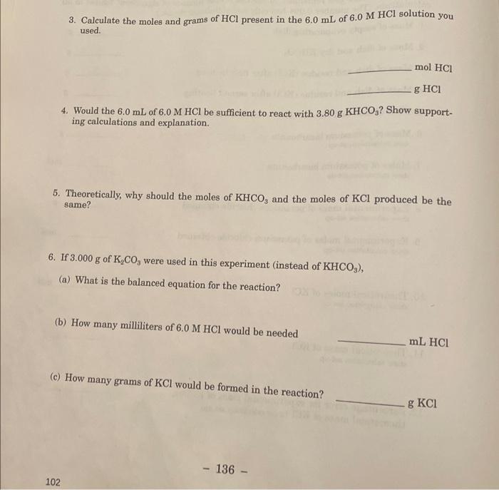 Solved 3. Calculate the moles and grams of HCl present in | Chegg.com